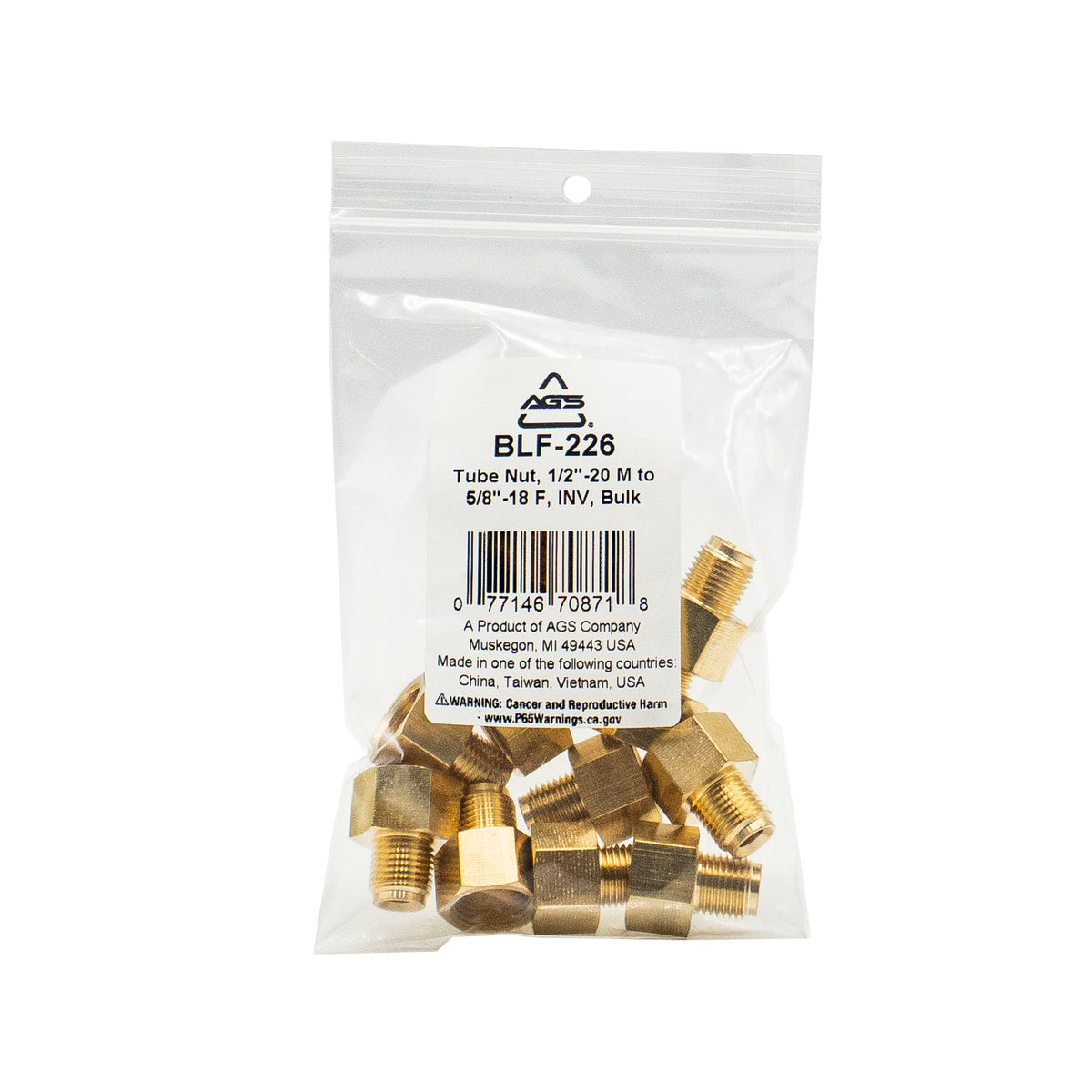 Brass Tube Nut, 1/2"-20 M to 5/8"-18 F, INV – AGS Company Automotive ...