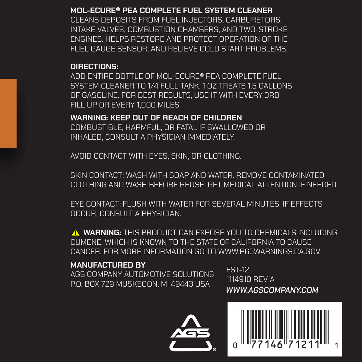 Molecure PEA Fuel System Cleaner 12 oz | Complete Clean | AGS