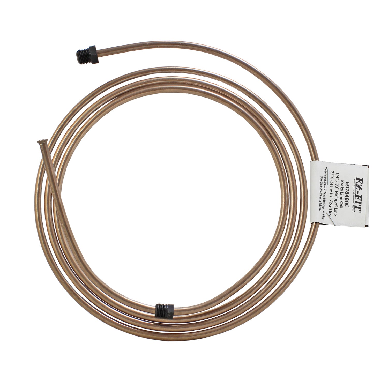 EZ-Fit Nickel Copper Brake Line - 1/4" x 98", (7/16-24 I)(1/2-20 I ...