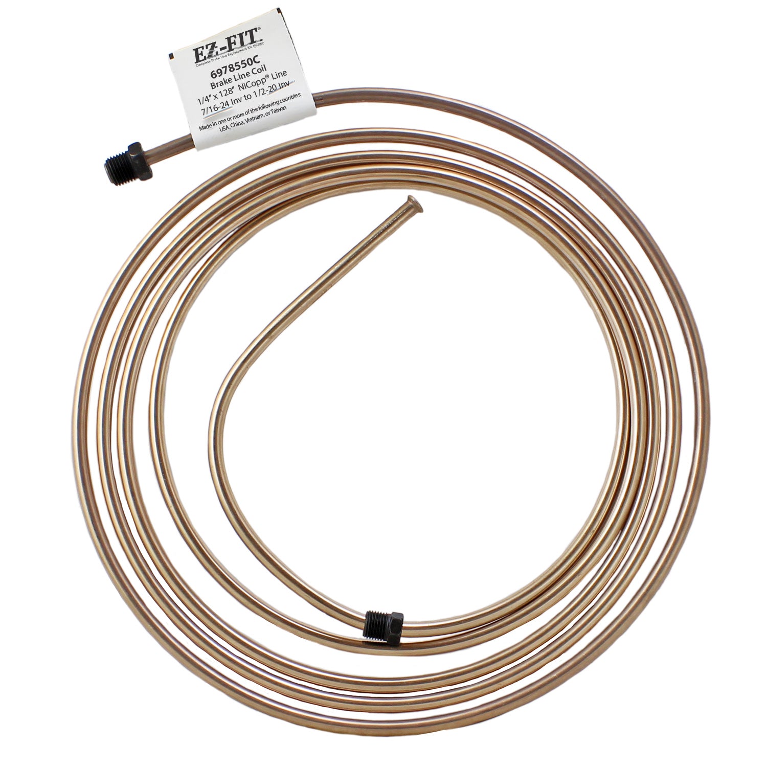 EZ-Fit Nickel Copper Brake Line - 1/4" x 128", (7/16-24 I)(1/2-20 I ...