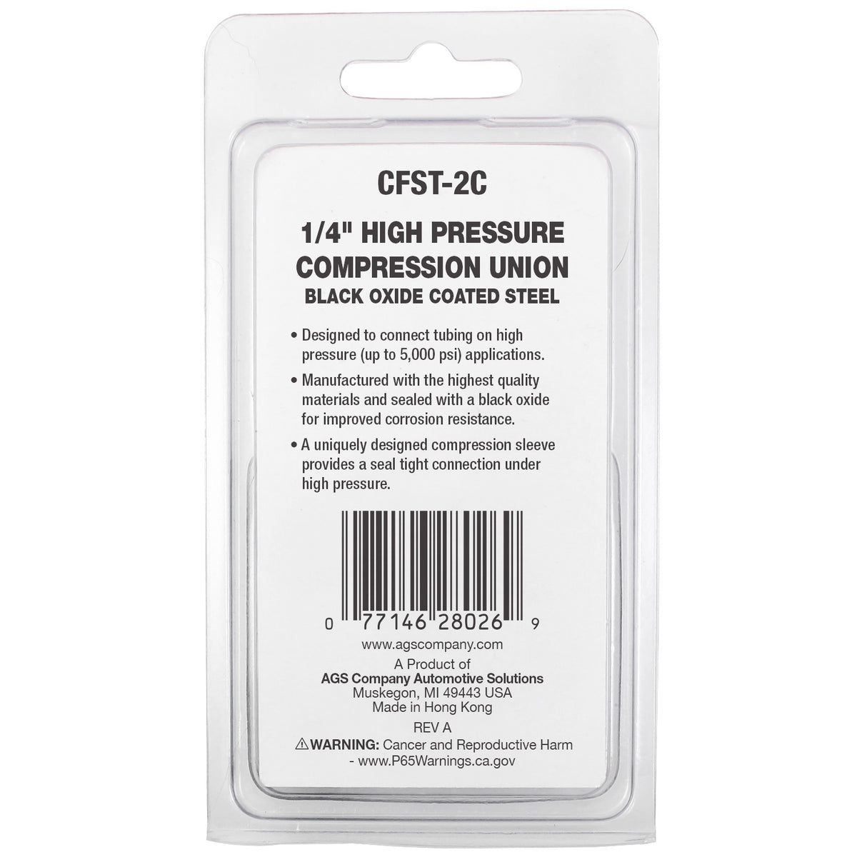 1/4″ Black Oxide High-Pressure Compression Union | AGS Company – AGS ...